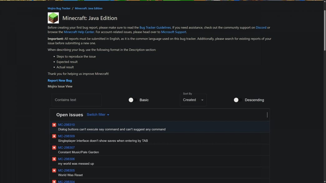 How to report Minecraft bugs and glitches