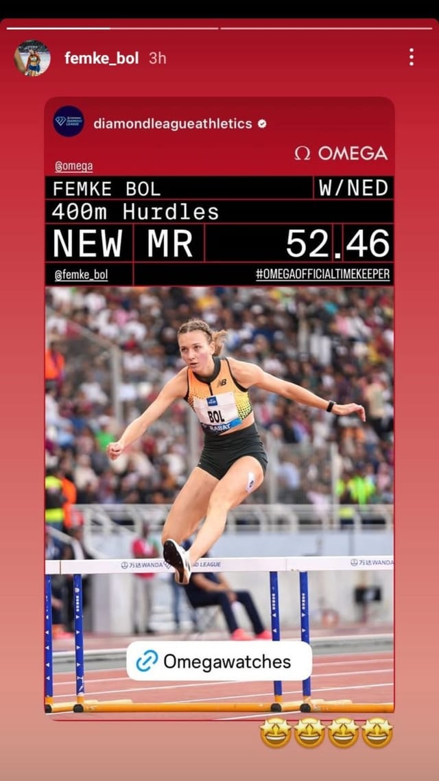 Femke Bol reacts to setting the meet record in her season debut ...
