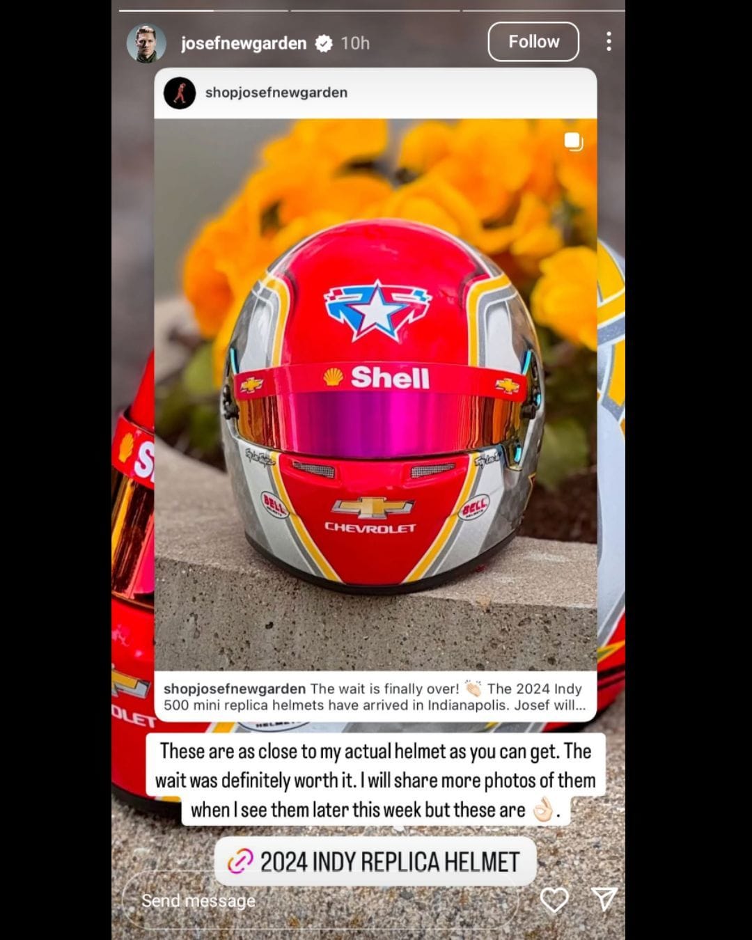 Josef Newgarden makes his true sentiments known on his Indy 500 win helmet replica