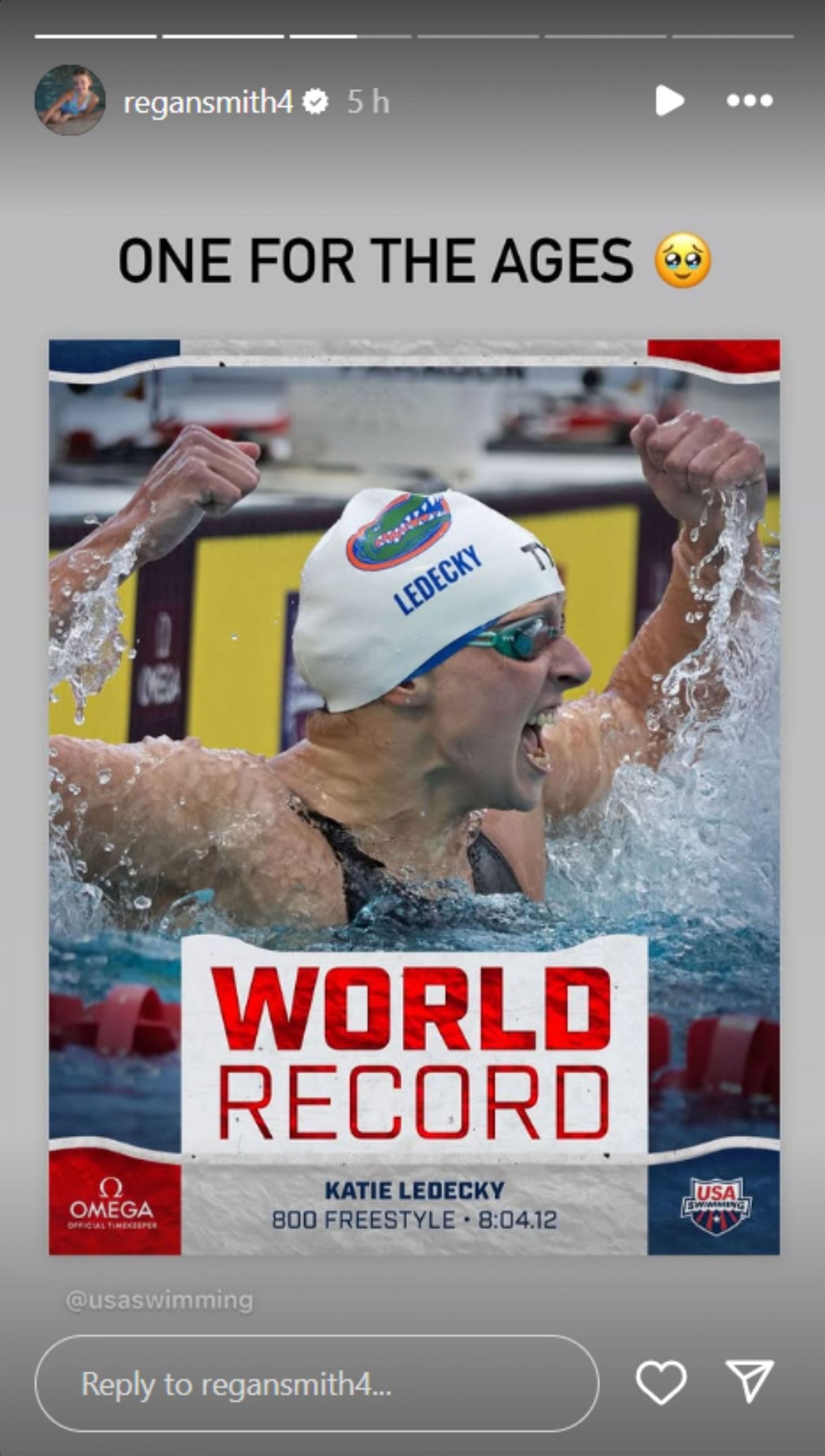 Regan Smith drops 4 word reaction for Katie Ledecky after her world record-breaking feat at TYR ...
