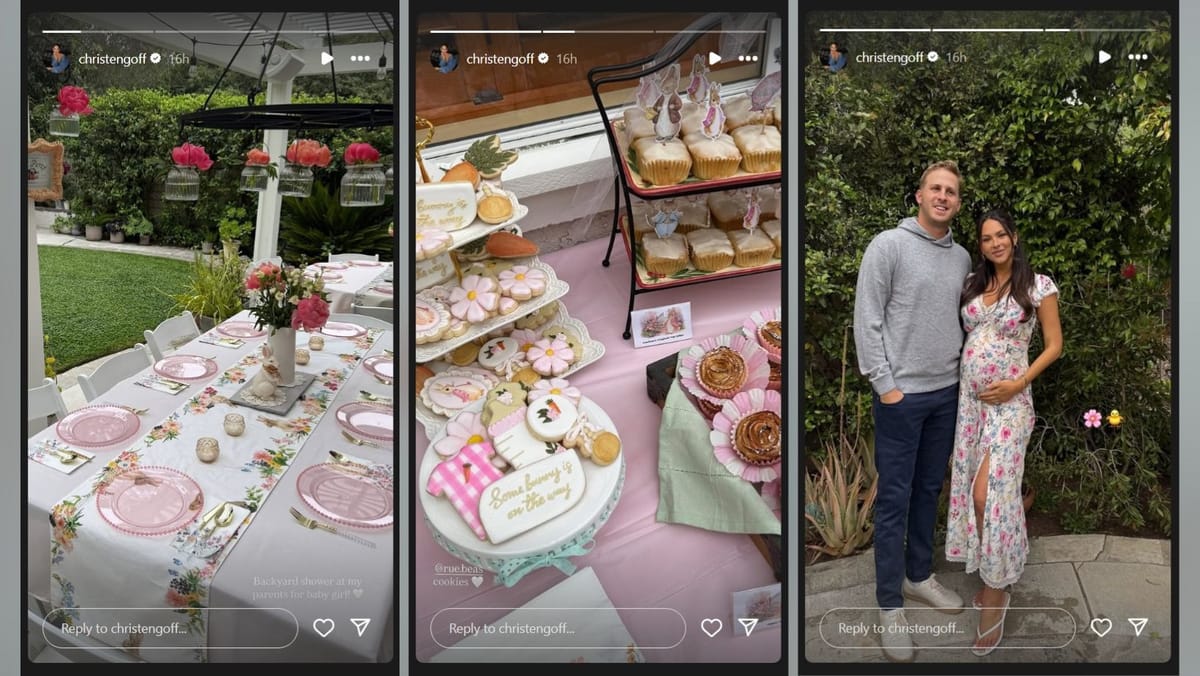 Jared Goff’s wife Christen balances glass on baby bump in swimsuit ...