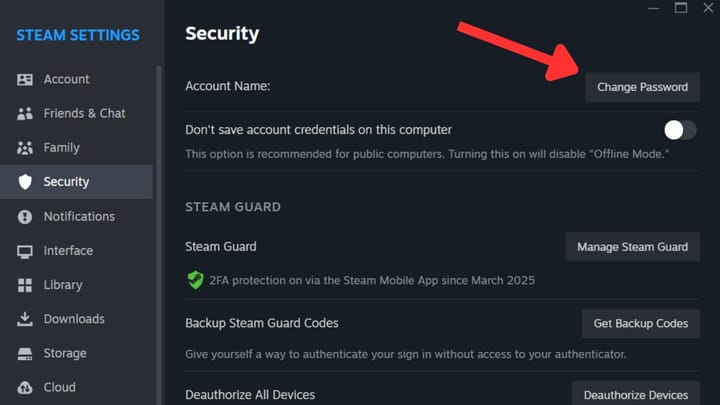 How to change your Steam password