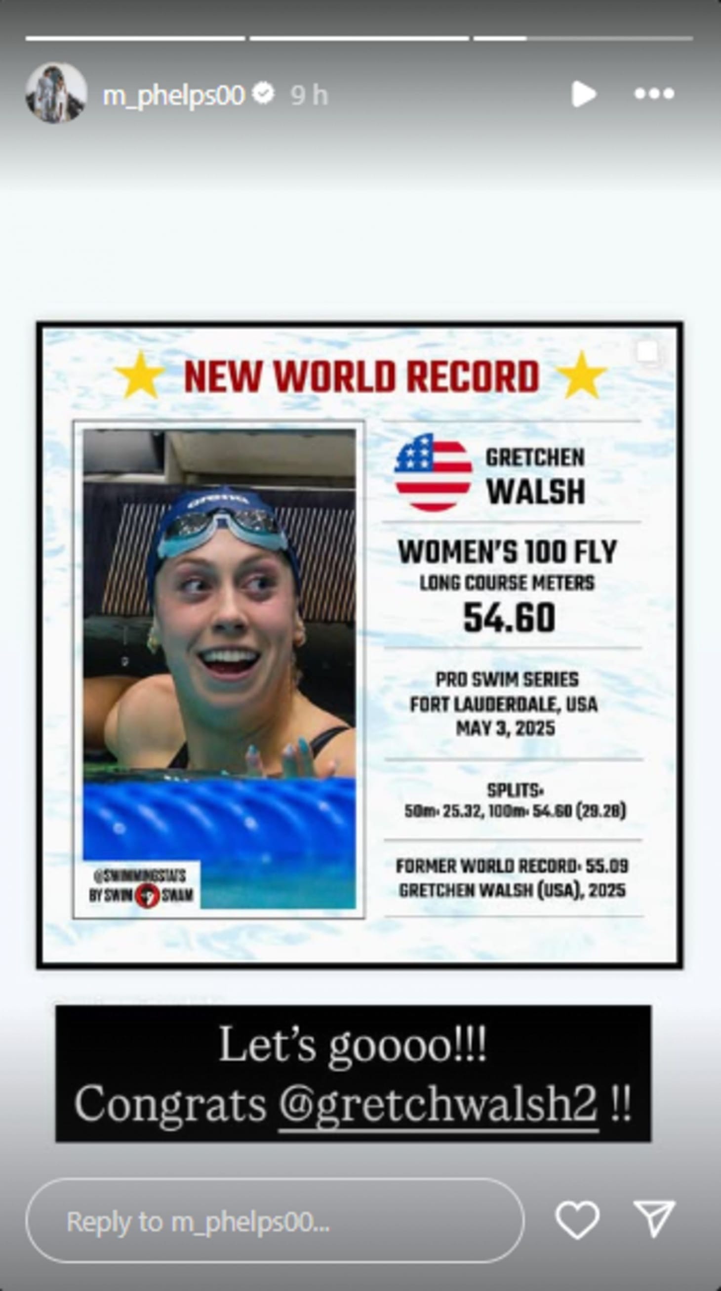 Michael Phelps drops 3-word reaction as Gretchen Walsh set new women's ...