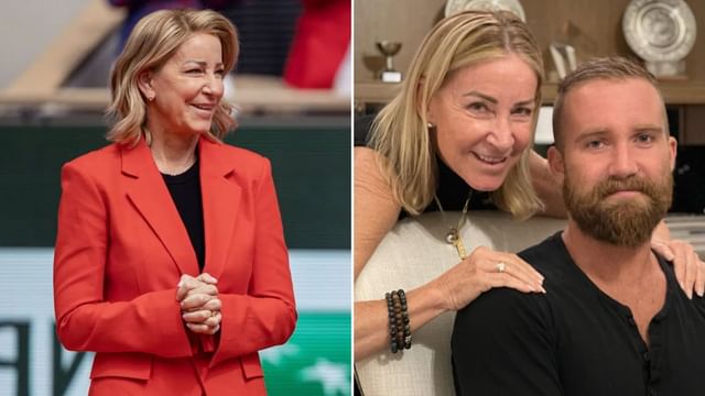 Chris Evert poses in chic outfit for dinner with her son Alex during ...