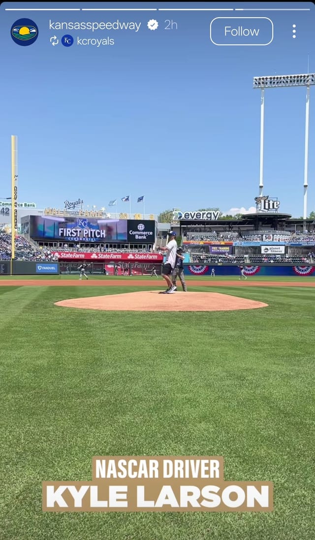 WATCH: Kyle Larson throws the first pitch at Kansas City Royals’ game