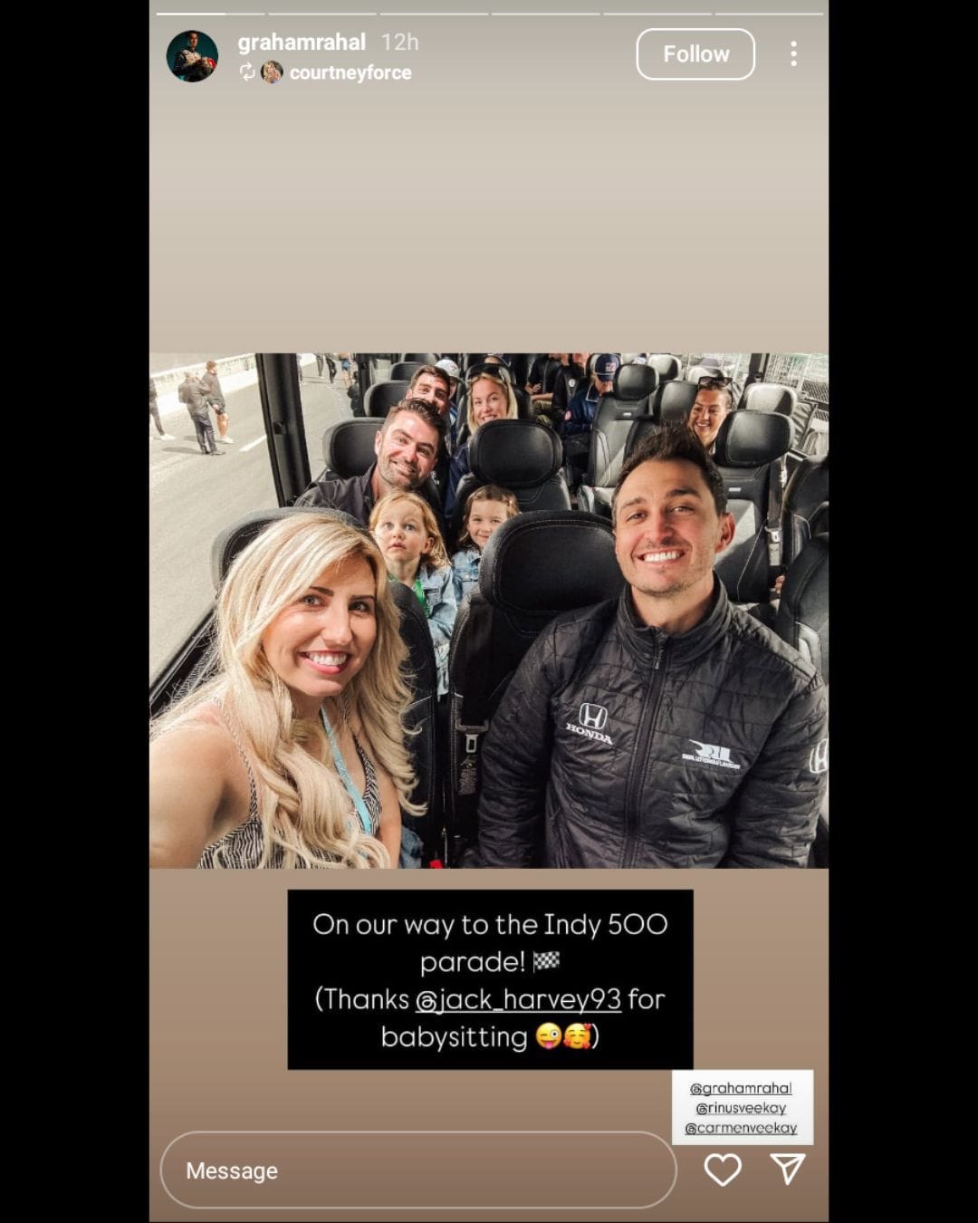 Graham Rahal: Graham Rahal’s wife expresses appreciation to Jack Harvey for babysitting their ...