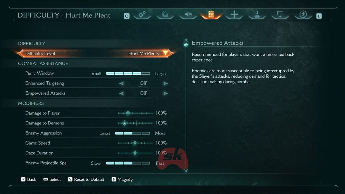 How to change difficulty in Doom The Dark Ages