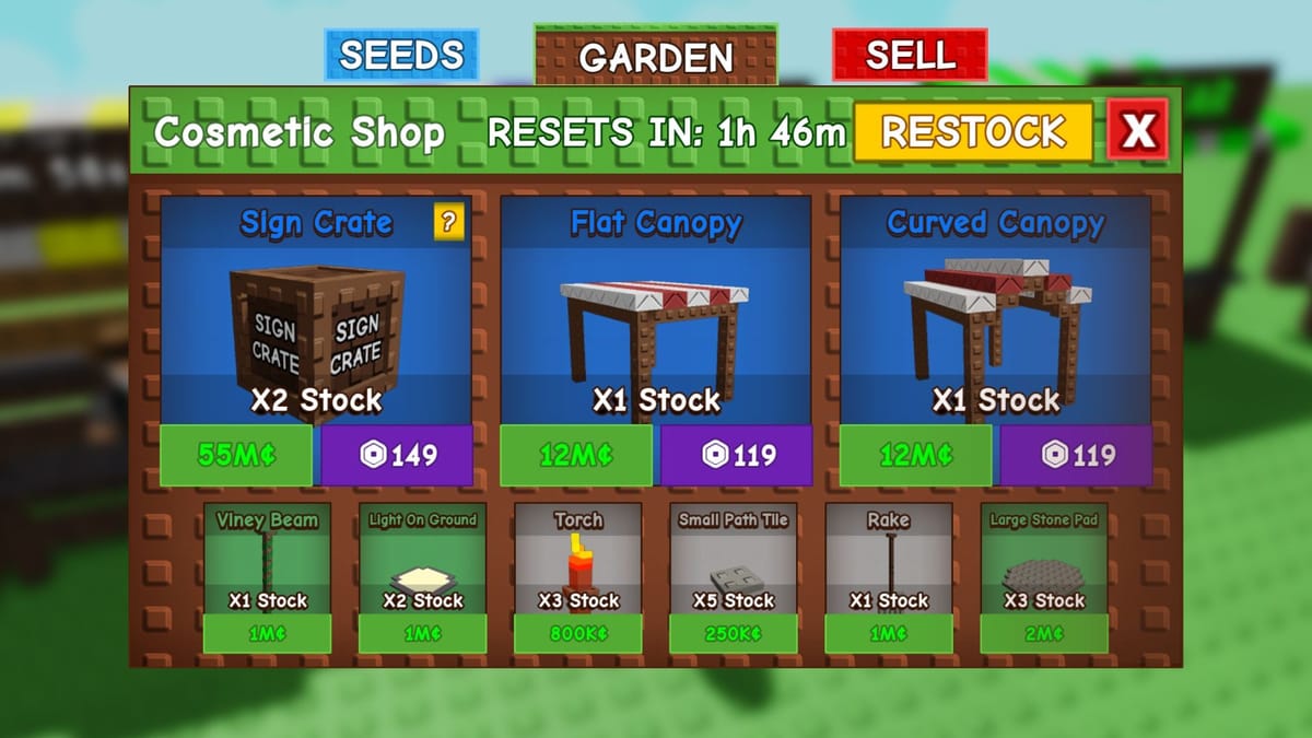 Grow a Garden Cosmetics Shop guide: All Cosmetics and price list