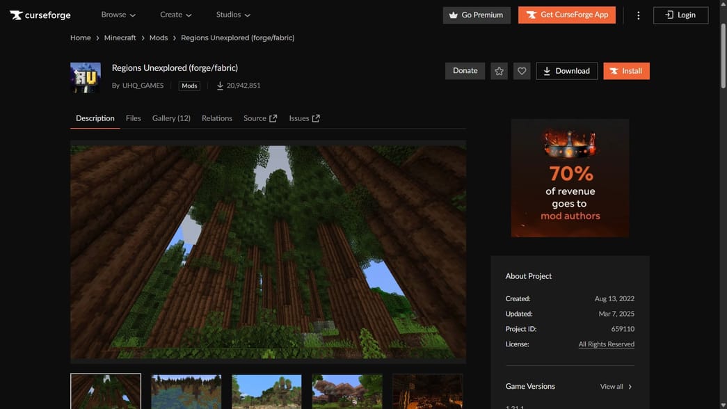 Minecraft Regions Unexplored mod guide