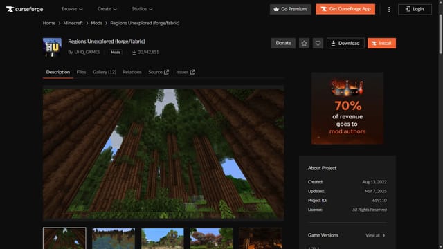 Minecraft Regions Unexplored mod guide