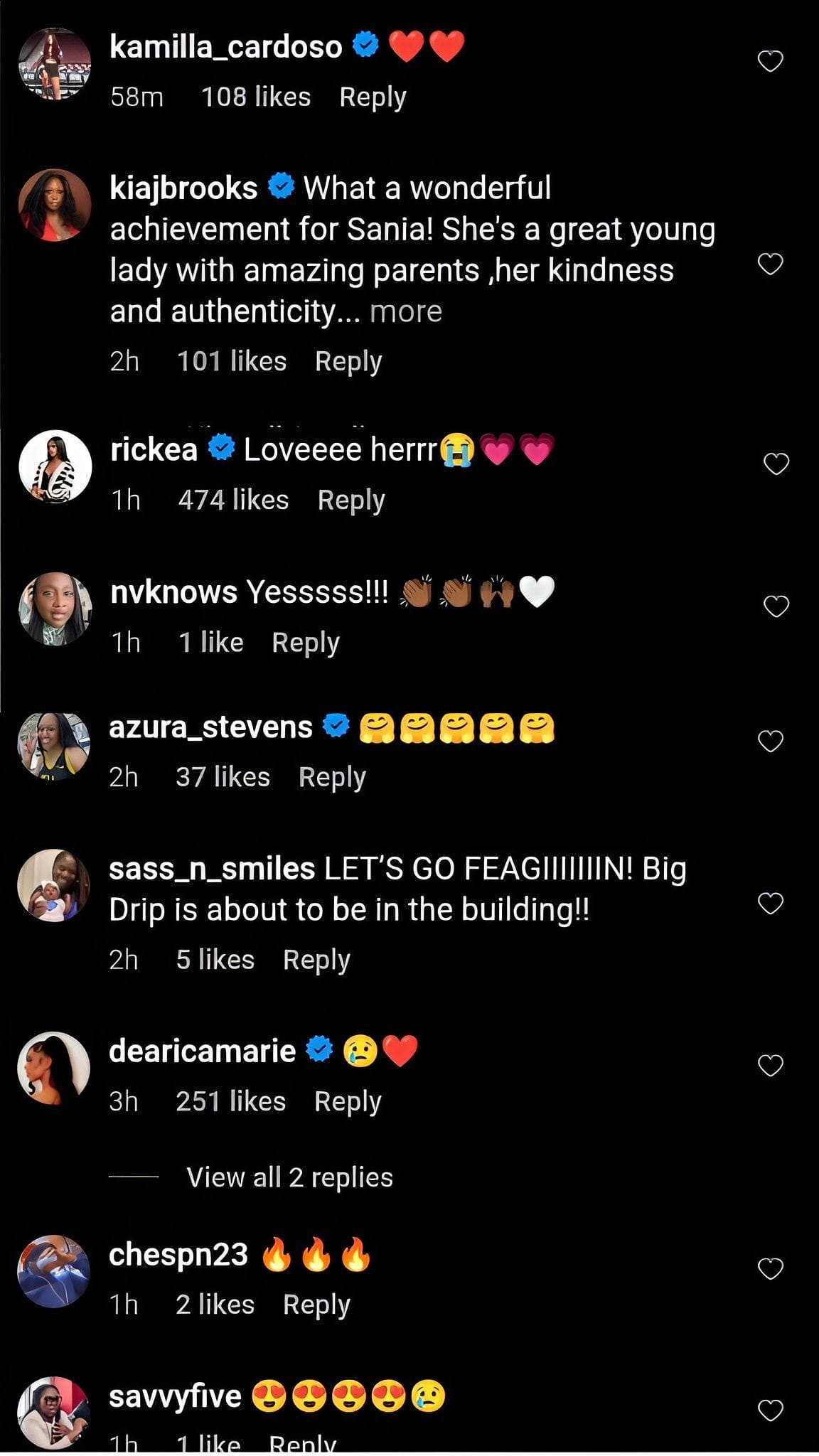 Cameron Brink, Rickea Jackson & others react to Sania Feagin's adorable ...