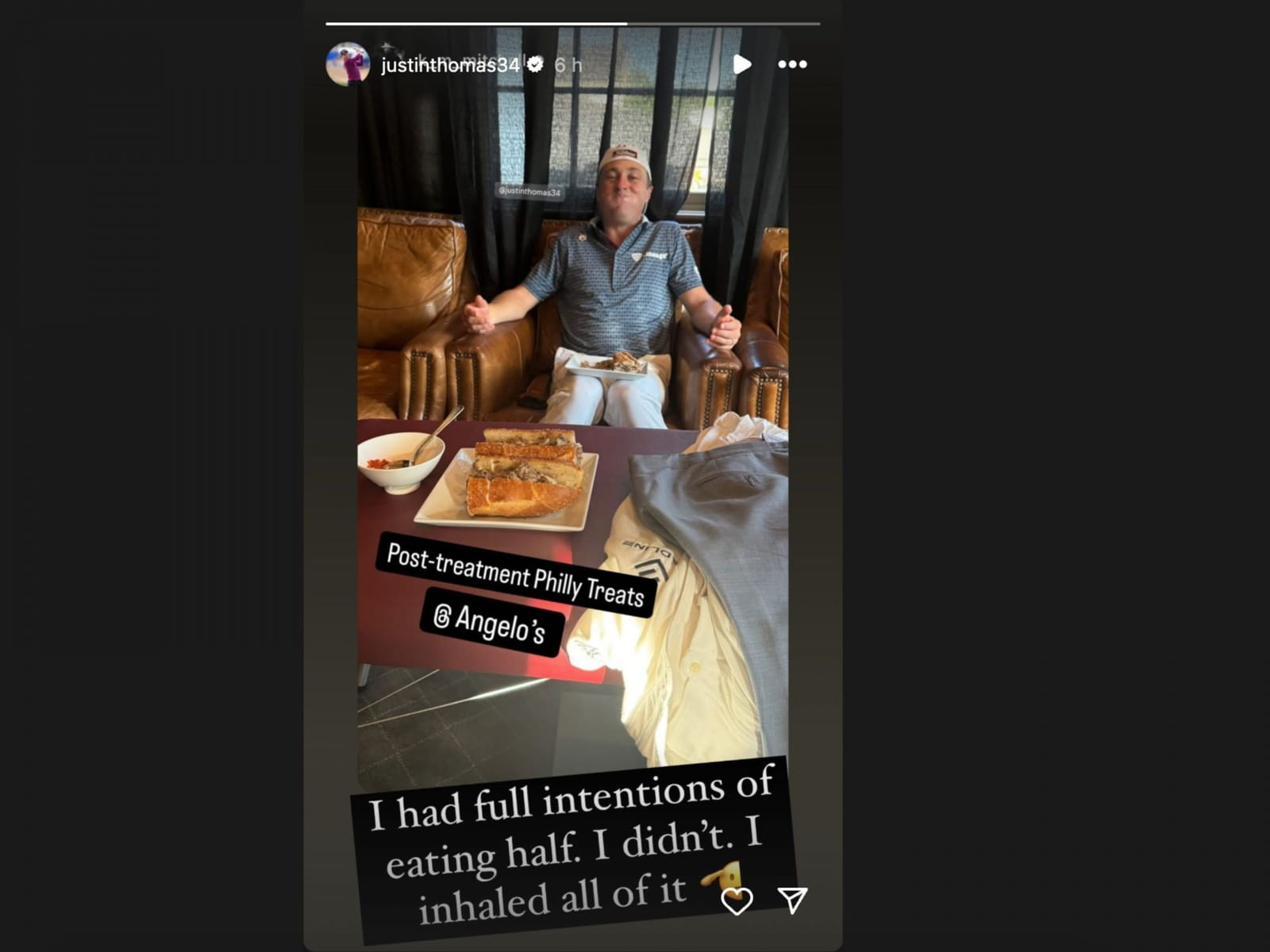 Justin Thomas hilariously admits to ‘inhaling’ post-treatment treat ...