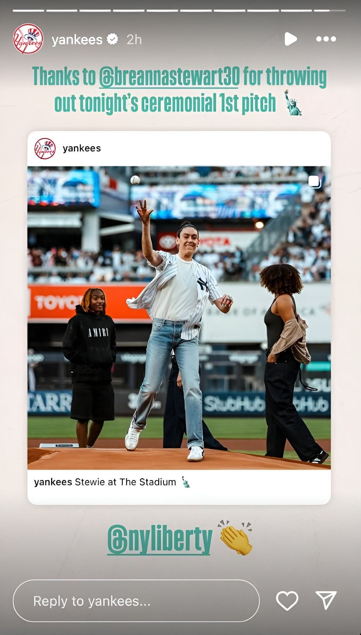 Liberty’s Breanna Stewart gets Yankees spotlight as MLB franchise ...