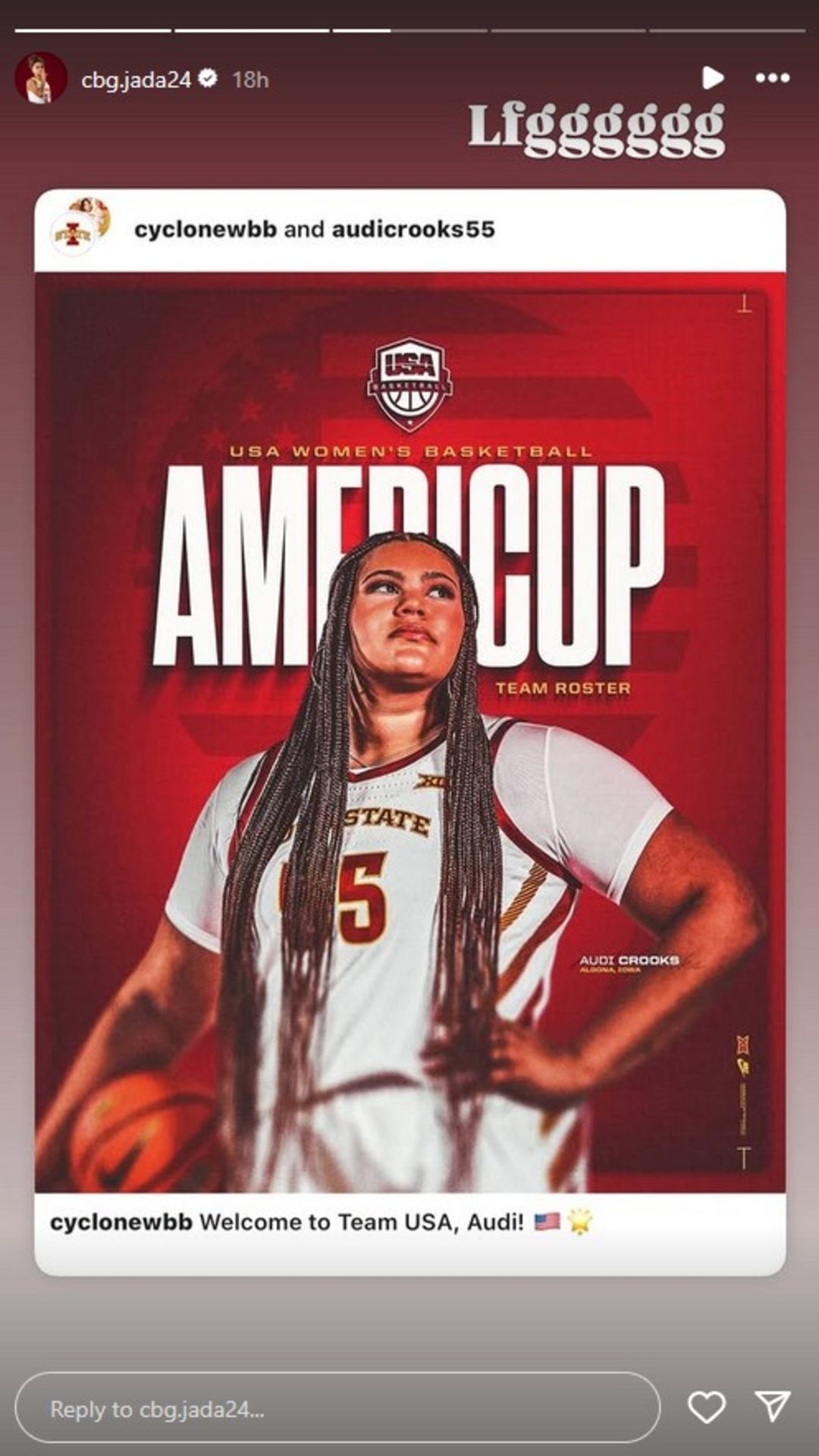 Jada Williams drops 1-word reaction to hype up Iowa State’s Audi Crooks ...