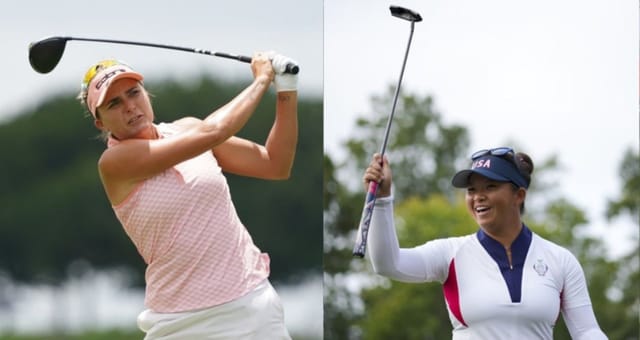 Lexi Thompson poses along with partner Megan Khang after the Dow ...