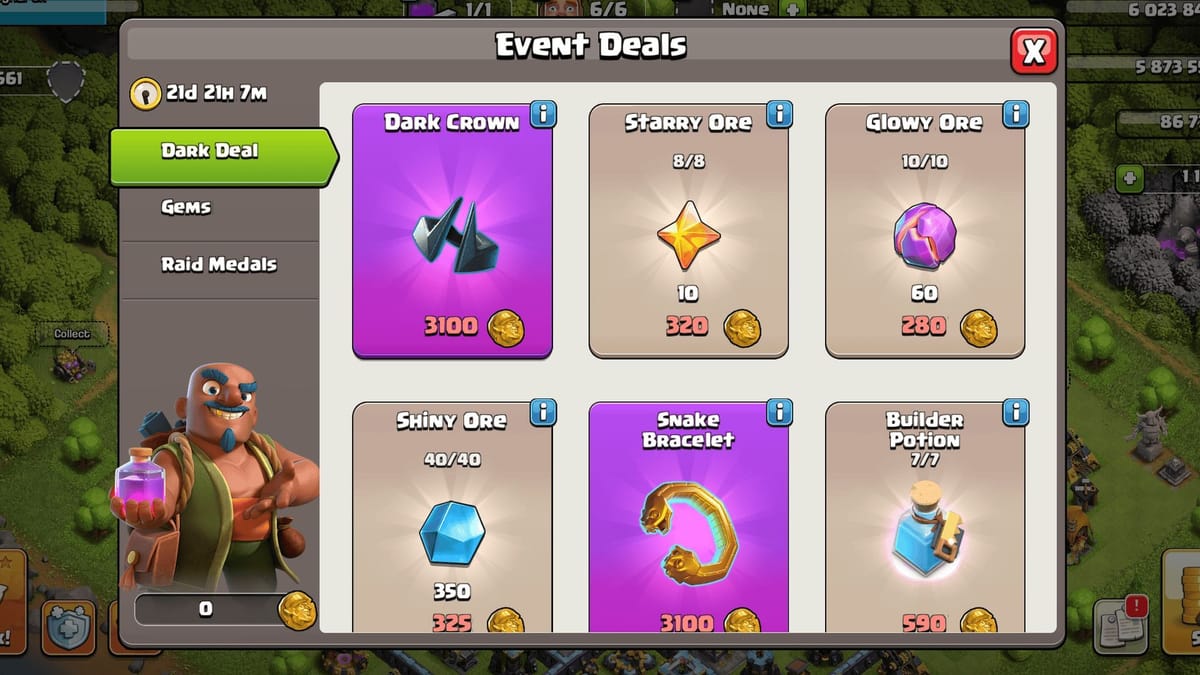 All rewards offered in the Clash of Clans Dark Deal event