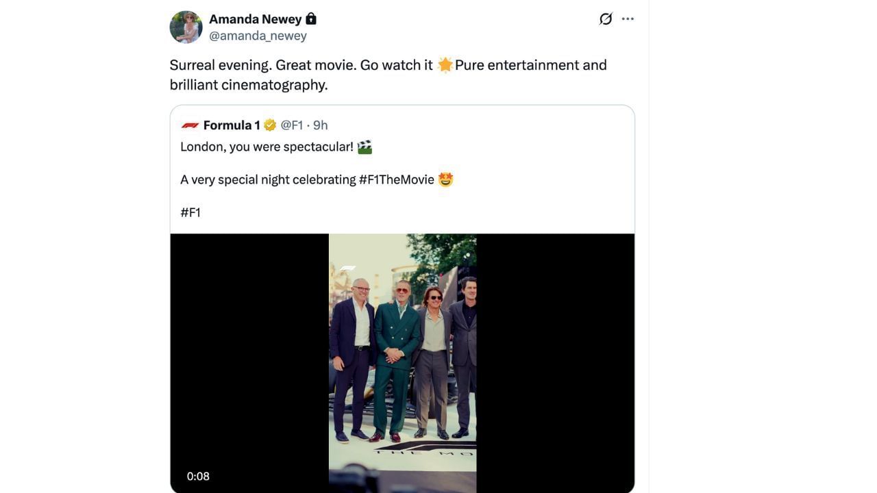 Adrian Newey's wife Amanda Newey drops her verdict on "F1: The movie"