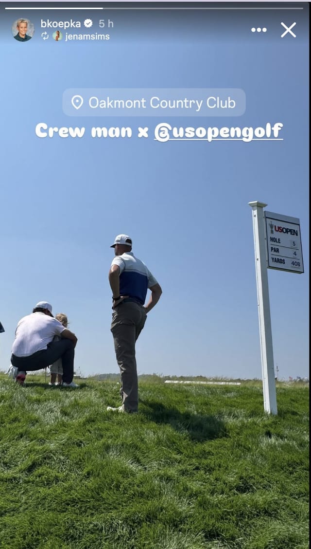Brooks Koepka enjoys practice round at Oakmont with his 2 YO son