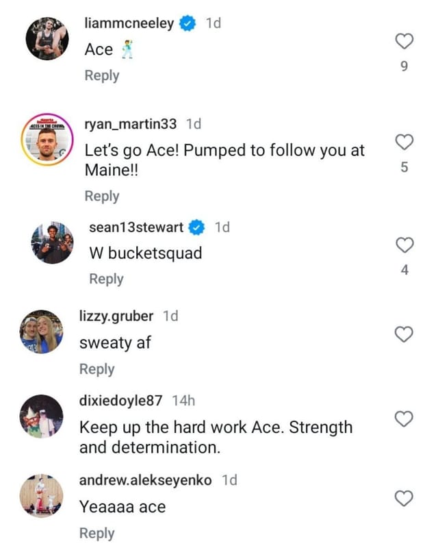 Liam McNeely, Sean Stewart, and GF Lizzy Gruber react as Cooper Flagg's ...