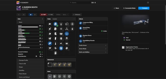 Sudden Death updated god roll guide for Destiny 2 PvE and PvP