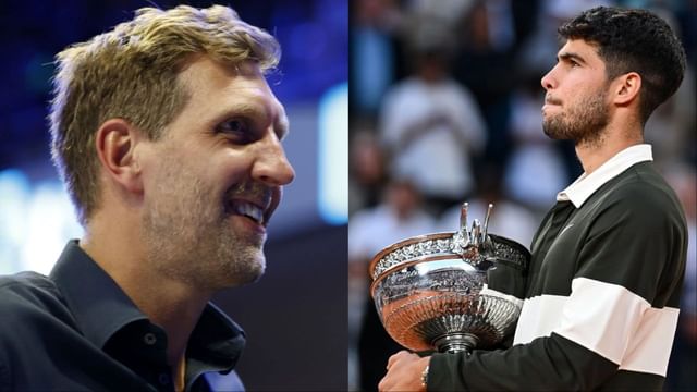 Ernie Johnson steals the show in beret as Dirk Nowitzki & Tony Parker watch Carlos Alcaraz win ...