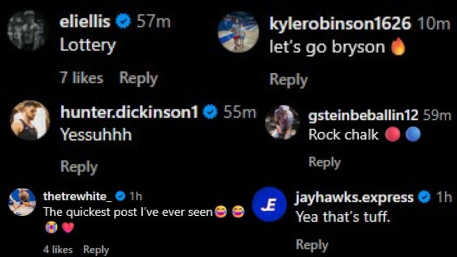 Hunter Dickinson, Eli Ellis and more react as Bryson Tiller poses in ...