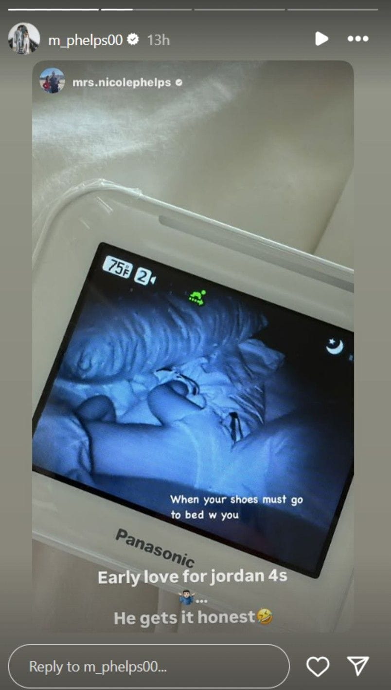 Michael Phelps not surprised as son Nico sleeps in his Jordan 4s