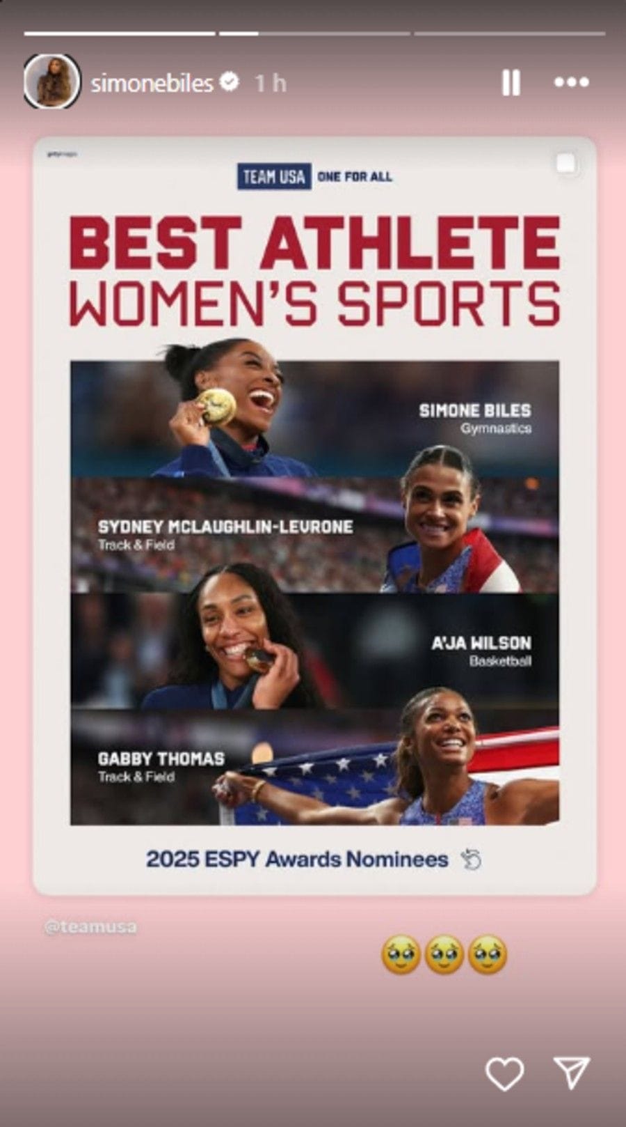 "The only woman nominated for this award"- Simone Biles gets emotional ...