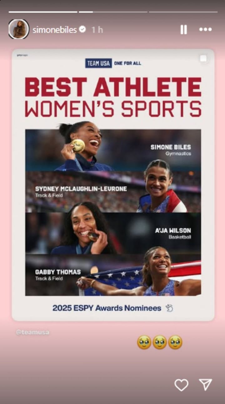 "The only woman nominated for this award"- Simone Biles gets emotional ...