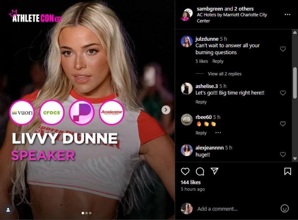 Olivia Dunne's sister Julz reacts as she is set to join the gymnast at ...