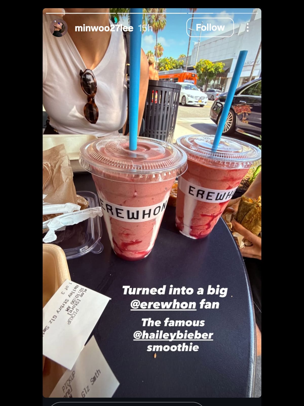 Min Woo Lee enjoys "the famous Hailey Bieber smoothie" after a game of golf