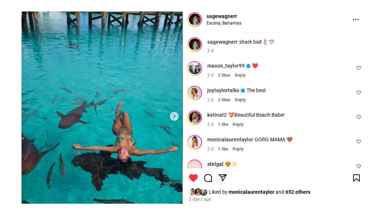 Mason Taylor's GF Sage Warner poses in swimsuit with sharks during ...