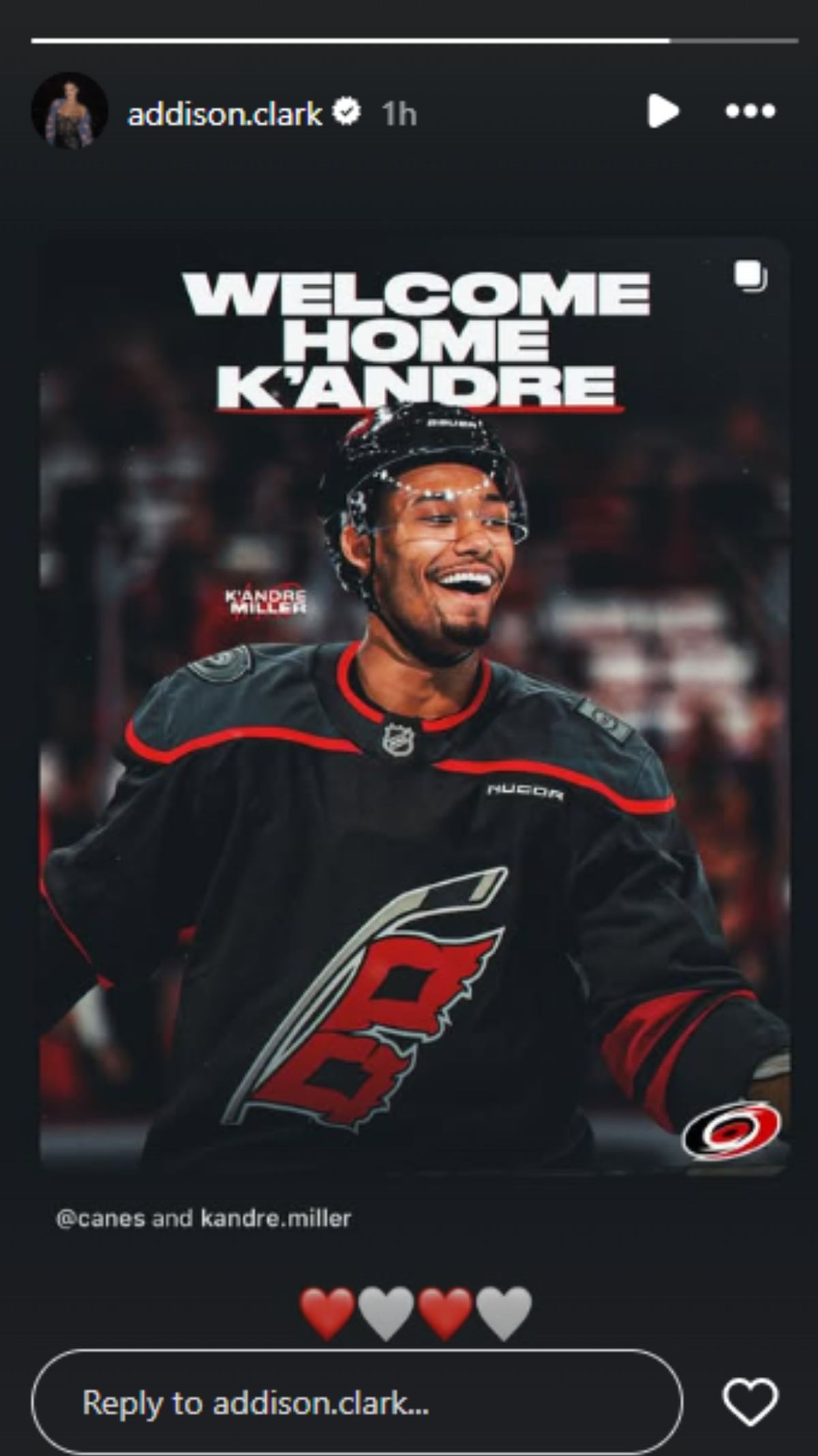 K'Andre Miller's girlfriend Addison reacts to Canes landing D-man in ...