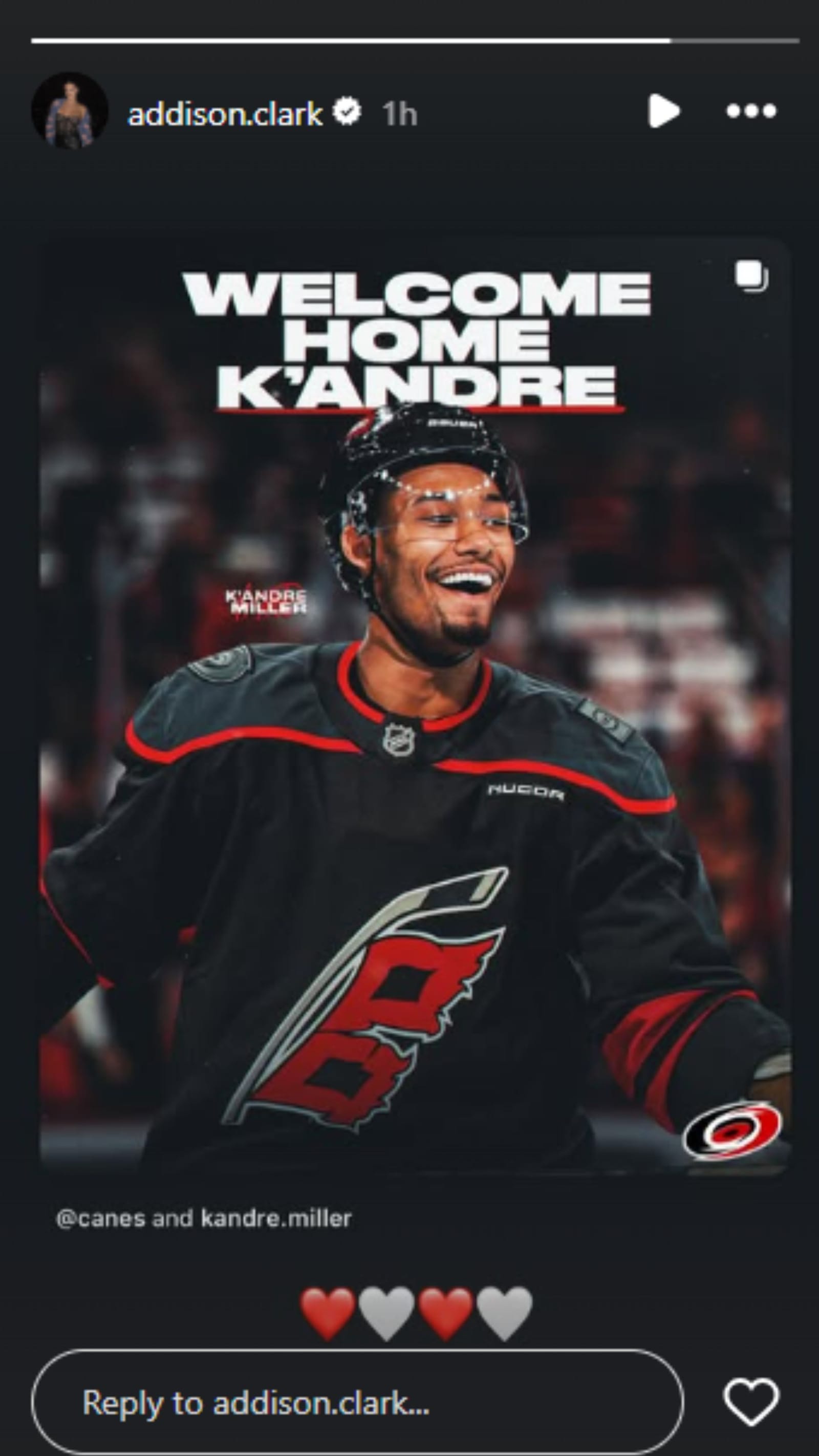 K'Andre Miller's girlfriend Addison reacts to Canes landing D-man in ...