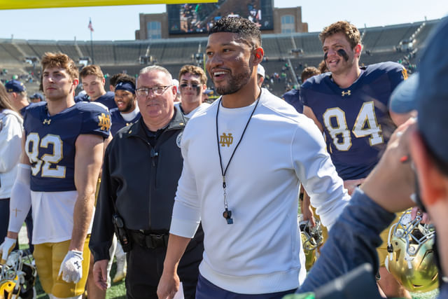 Marcus Freeman serves a reality check to CJ Carr and Kenny Minchey on the QB1 battle while ...