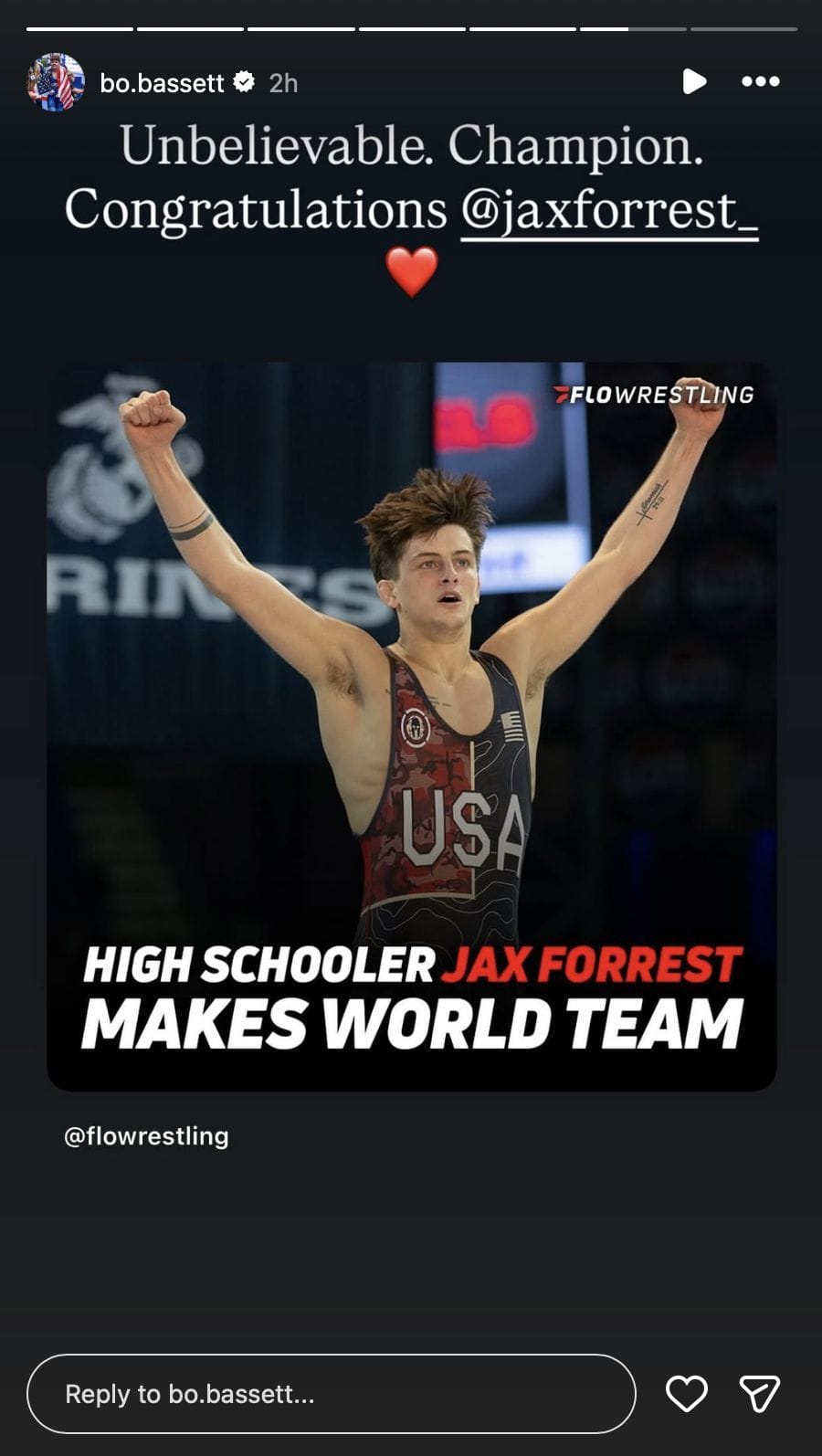 Bo Bassett reacts as Jax Forrest defeats Vito Arujau to seal Team USA ...