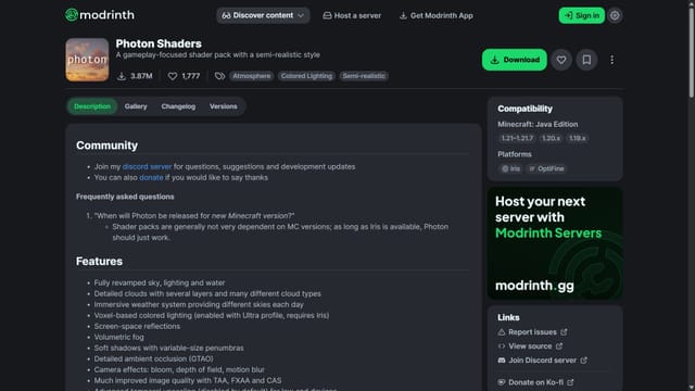 How to use Minecraft Photon shaders