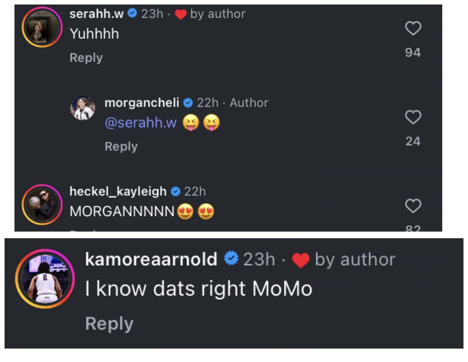 Azzi Fudd, KK Arnold and Kayleigh Heckel hype up Morgan Cheli as UConn ...