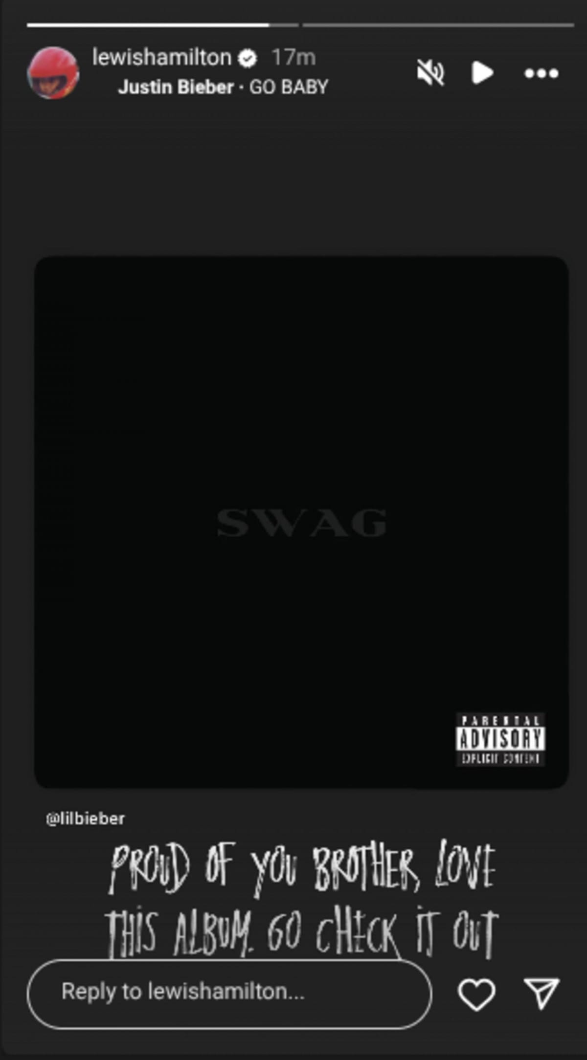 Lewis Hamilton reacts to Justin Bieber's new album
