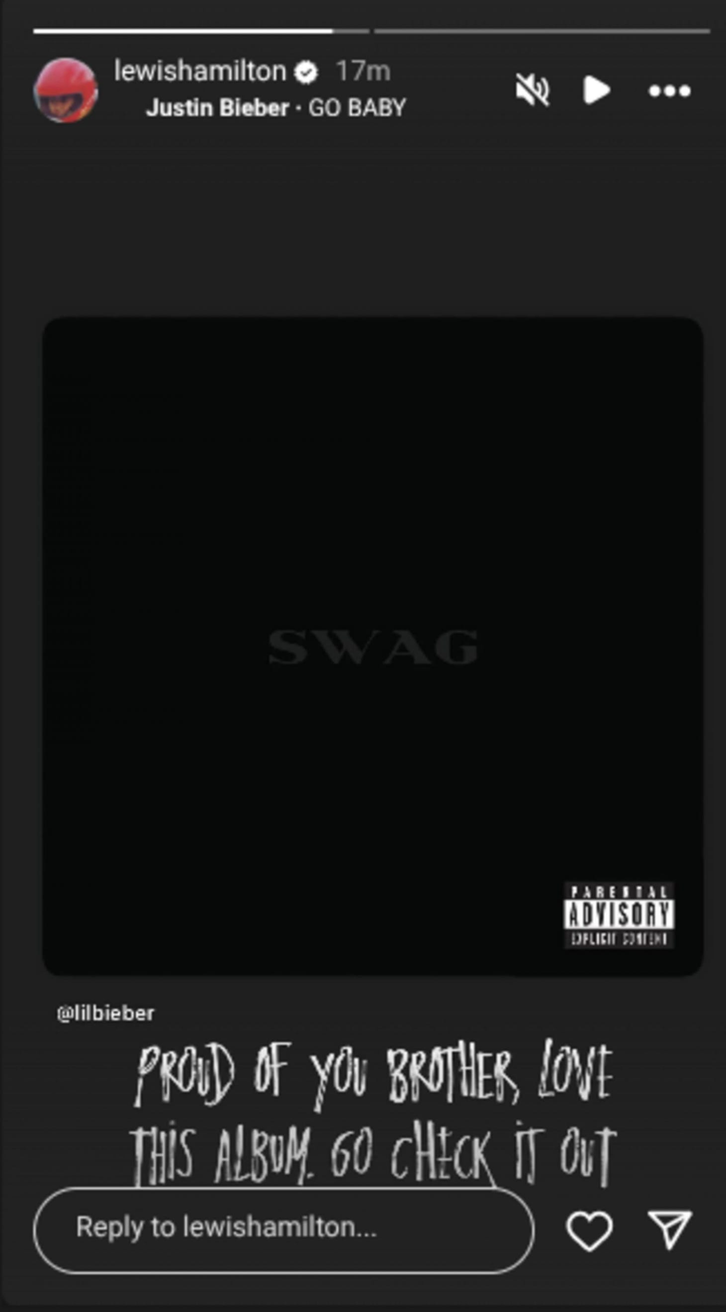 Lewis Hamilton reacts to Justin Bieber's new album