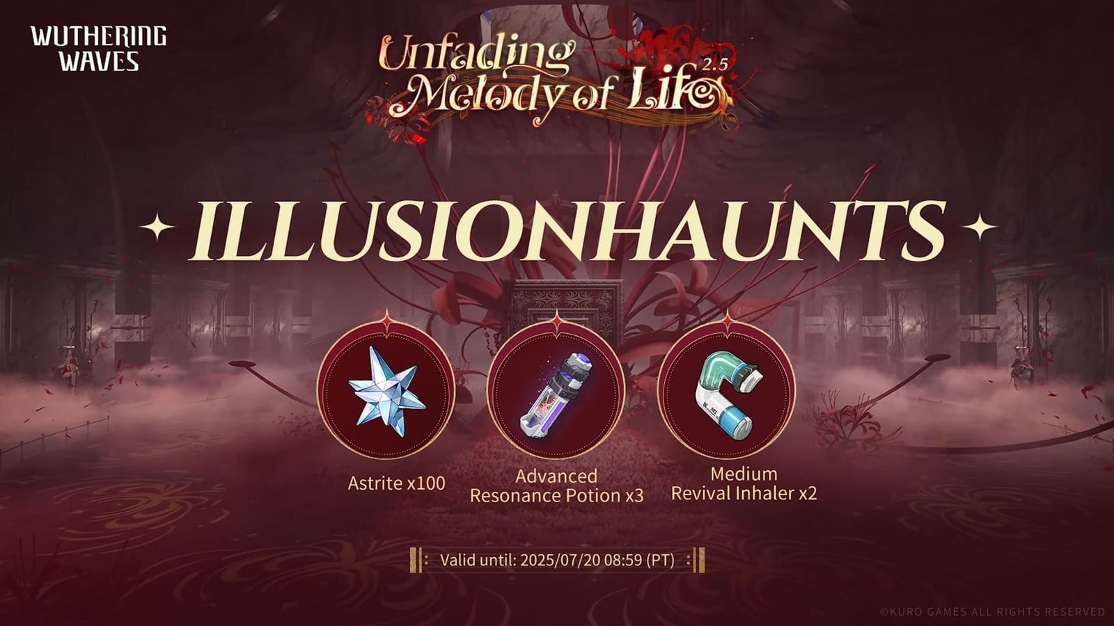 Wuthering Waves 2.5 livestream codes expiry time and rewards