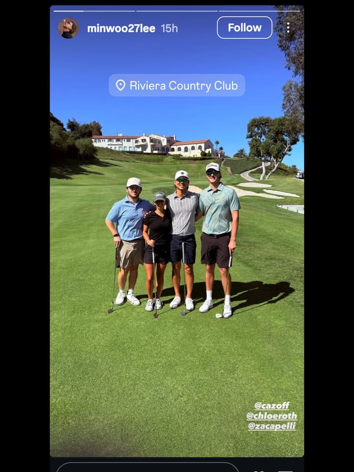 Min Woo Lee enjoys "the famous Hailey Bieber smoothie" after a game of golf