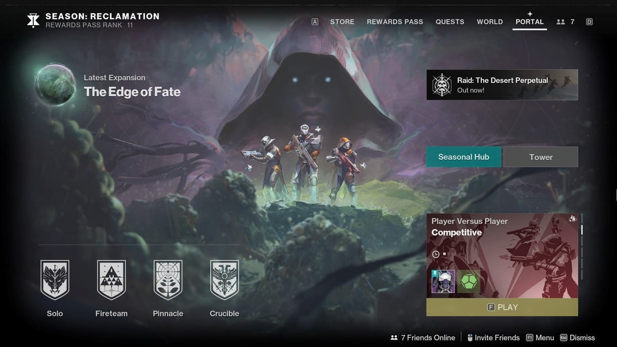 Destiny 2 calendar for The Edge of Fate and Season Reclamation