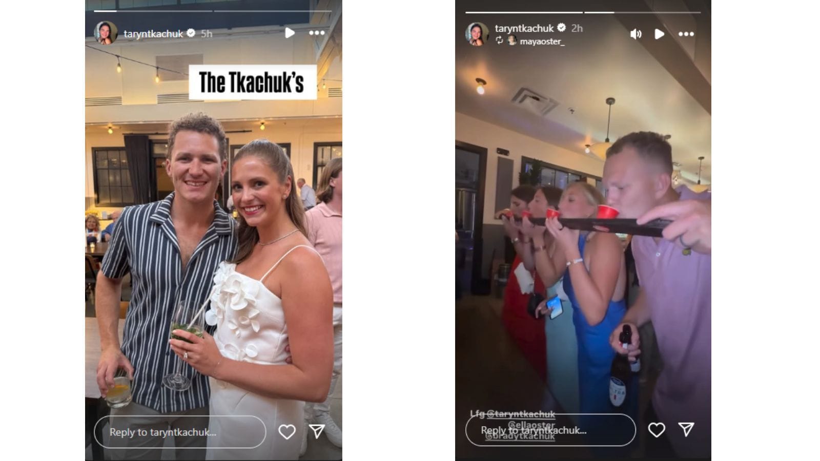 Matthew Tkachuk’s brother Brady takes take shotski with sis Taryn ...