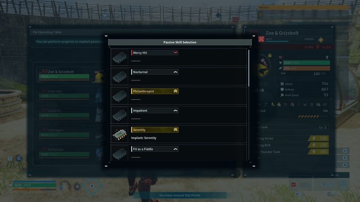 Every passive you can transfer with Palworld Surgery Chips