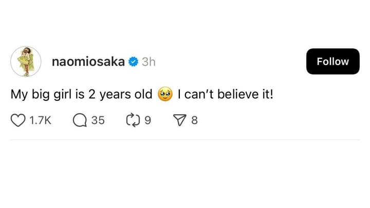 Naomi Osaka celebrates daughter Shai's 2nd birthday with emotional note ...
