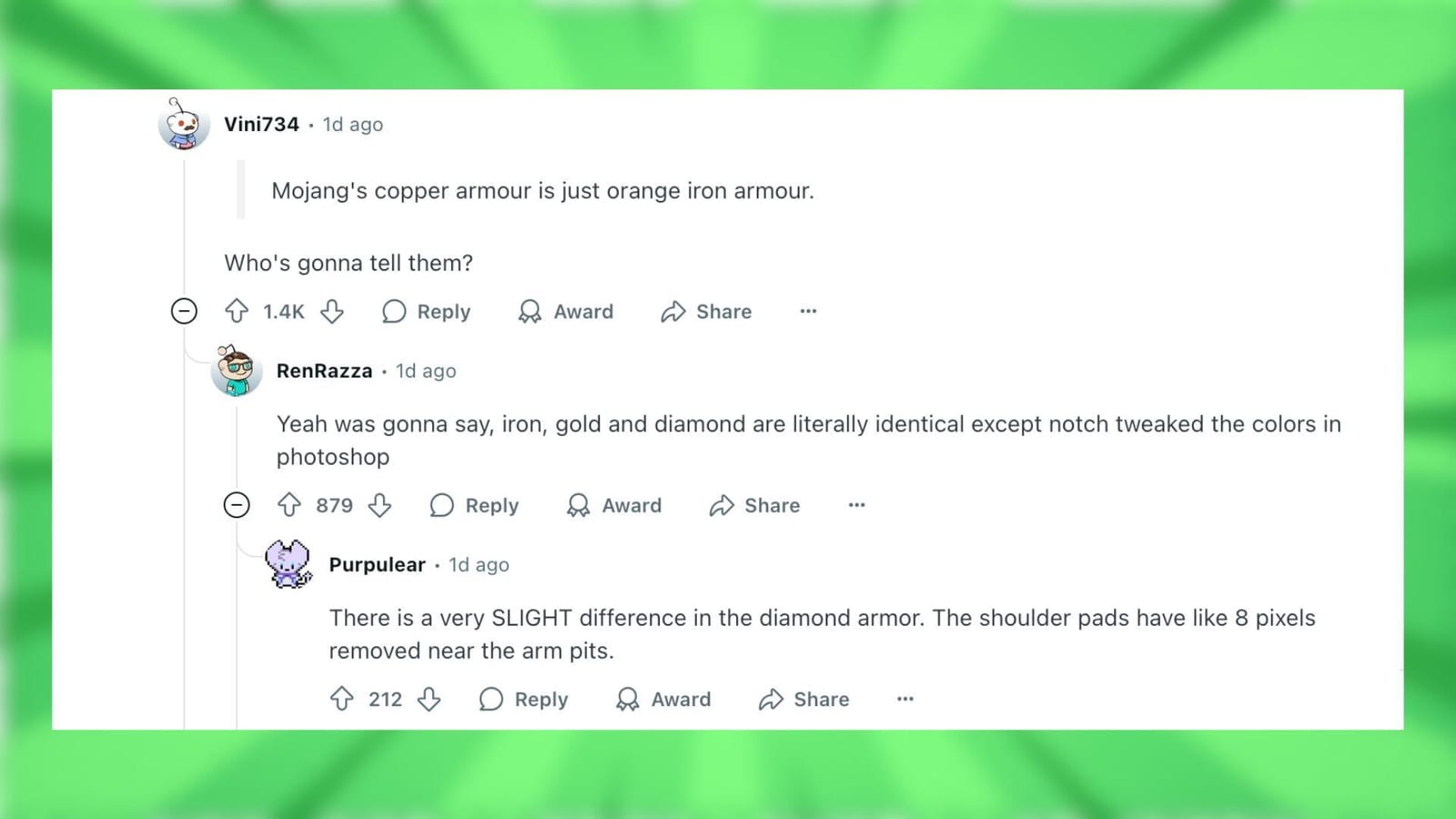 Minecraft fan redesigns copper armor as the original looks like orange ...