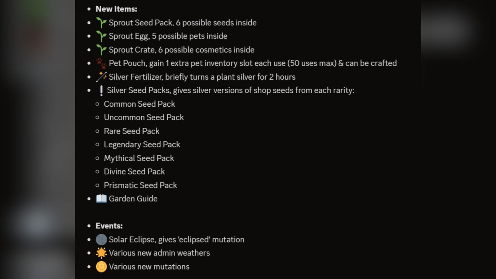 Grow a Garden Beanstalk update patch notes