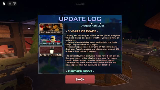 Evade Birthday mini event guide