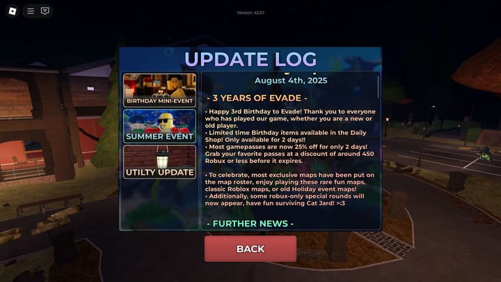 Evade Birthday mini event guide